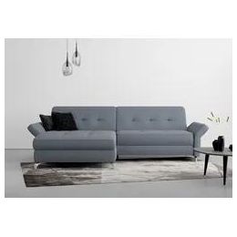 Ecksofa Inosign "Maredo L-Form" Sofas Gr. B/H/T: 284 cm x 89 cm x 179 cm, Chenille-Optik, mega-Recamiere links, mit Kopfteilverstellung und mit Armteilfunktion, blau (graublau) Federkern, wahlweise auch mit Kopfteil- und Armlehnverstellung