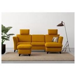 Ecksofa Home Affaire "Trelleborg L-Form" Sofas Gr. B/H/T: 249 cm x 86 cm x 162 cm, Breitcord, Recamiere rechts, mit Bettfunktion-mit Bettkasten, gelb (mustard) wahlweise mit Bettfunktion und Bettkasten, inkl. Federkern-Polsterung