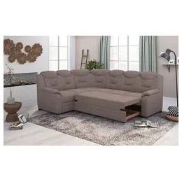 Ecksofa COTTA "Marcus L-Form" Sofas Gr. B/H/T: 263cm x 99cm x 211cm, Microfaser bedruckt, langer Schenkel rechts-Bettfunktion rechts, Mit Bettfunktion-mit Schubkasten, braun (mud) Bequemes Ecksofa in klassischem Design mit hoher Rückenlehne