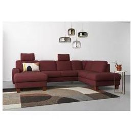 Wohnlandschaft Home Affaire "Vision U-Form" Sofas Gr. B/H/T: 315cm x 90cm x 215cm, Struktur weich, Ottomane rechts, ohne Bettfunktion-ohne Stauraum, lila (chianti) wahlweise mit Bettfunktion und Stauraum, auch in Easy Care-Bezug