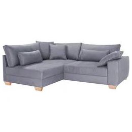 Ecksofa Home Affaire "Helena II, L-Form" Sofas Gr. B/H/T: 227 cm x 77 cm x 190 cm, Luxus-Microfaser in Lederoptik, Ottomane links, mit Bettfunktion, silberfarben (silber) Mit Federkern, wahlweise mit Bett und Taschenfederkern