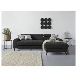 Ecksofa COTTA "Mia L-Form" Sofas Gr. B/H/T: 236cm x 74cm x 164cm, Flachgewebe, Recamiere rechts, Ohne Bettfunktion-ohne Bettkasten-ohne RGB-LED-Beleuchtung-mit Wireless Charger, grau (charcoal) 3-tlg.-Kissen-Set, Recamiere, wahlweise mit oder ohne RGB-Beleuchtung