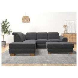 Ecksofa Home Affaire "Dundee L-Form" Sofas Gr. B/H/T: 263cm x 86cm x 219cm, Flachgewebe, Ottomane links, ohne Bettfunktion-ohne Stauraum-ohne Kopfteilverstellung, grau (anthrazit) wahlweise mit Kopfteilverstellung und zusätzlich Bettfunktion