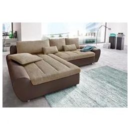 Sit & More Ecksofa SIT & MORE "Bandos L-Form" Sofas Gr. B/H/T: 289cm x 83cm x 173cm, Luxus-Kunstleder-Struktur, Recamiere links, ohne Bettfunktion, braun (mokka, cappuccino) in 2 unterschiedlichen Größen, wahlweise mit Bettfunktion