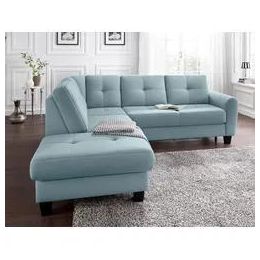 Sit & More Ecksofa SIT & MORE "Varese L-Form" Sofas Gr. B/H/T: 240cm x 91cm x 214cm, Struktur fein, Ottomane links, mit Bettfunktion, blau (aqua) mit Federkern, wahlweise Bettfunktion und Stauraum