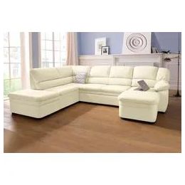 Wohnlandschaft COTTA "Casino U-Form" Sofas Gr. B/H/T: 313cm x 98cm x 95cm, Luxus-Kunstleder, Ottomane links, ohne Bettfunktion, beige (creme) wahlweise mit Bettfunktion