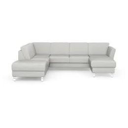 Sit & More Wohnlandschaft SIT & MORE "Visby U-Form" Sofas Gr. B/H/T: 303cm x 87cm x 213cm, Soft clean, Ottomane links, ohne Bettfunktion-ohne Stauraum, grau (hellgrau) Wahlweise mit Bettfunktion und Stauraum, frei im Raum stellbar