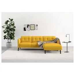 Sit & More Ecksofa SIT & MORE "Scandia L-Form" Sofas Gr. B/H/T: 269cm x 82cm x 183cm, Struktur weich, Recamiere rechts, Mit Kopfteilverstellung-Mit Armteilfunktion-Mit schwarzen matten Metallfüßen, gelb (senf) Wahlweise mit Kopfteilverstellung und Armteilfunktion