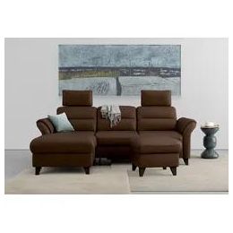 Sit & More Ecksofa SIT & MORE "Mellum L-Form", braun (dunkelbraun), B:250cm H:87cm T:163cm, 100% Polyester, Sofas, Federkern, wahlweise mit Bettfunktion, Bettkasten und Armteilfunktion