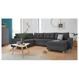 Wohnlandschaft Collection AB "Paris U-Form" Sofas Gr. B/T: 310 cm x 212 cm, Samtoptik, ohne Bettfunktion, grau (anthrazit) inklusive Federkern, wahlweise mit Bettfunktion und Bettkasten