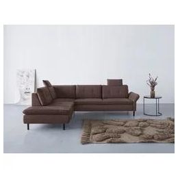 Ecksofa Inosign "Birkholm L-Form" Sofas Gr. B/H/T: 270cm x 83cm x 226cm, Luxus-Microfaser ALTARA NUBUCK, Ottomane links, mit Armlehnfunktion, braun (dunkelbraun) Armlehnverstellung, auch in Easy Clean Bezug - mit Wasser zu reinigen