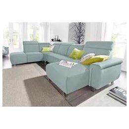 Sit & More Wohnlandschaft SIT & MORE "Township U-Form" Sofas Gr. B/H/T: 345cm x 102cm x 247cm, Struktur fein, Ottomane links, ohne Funktion, blau (aqua) wahlweise mit elektrischer Wallfree-Funktion