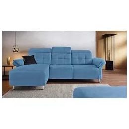 Ecksofa Places of Style "Manhattan L-Form" Sofas Gr. B/H/T: 270cm x 102cm x 168cm, Flachgewebe, Recamiere links, blau (hellblau) 2 Sitze mit elektrischer Relaxfunktion, verstellbare Armlehnen