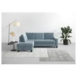 Ecksofa Home Affaire "Summer L-Form" Sofas Gr. B/H/T: 236cm x 91cm x 170cm, Breitcord, Ottomane links, mit Bettfunktion-mit Bettkasten-ohne Federkern, blau (blau, grau) mit Ottomane, oder ohne Bettfunktion und Bettkasten, Cord-Bezug