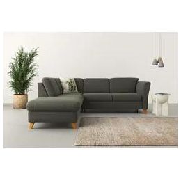 Ecksofa Home Affaire "Trelleborg L-Form" Sofas Gr. B/H/T: 252cm x 86cm x 213cm, Struktur fein, Ottomane links, mit Bettfunktion-mit Stauraum, grau (anthrazit) Federkern-Polsterung, wahlweise mit Bettfunktion und Stauraum