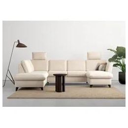 Wohnlandschaft Home Affaire "Trelleborg U-Form" Sofas Gr. B/H/T: 307 cm x 86 cm x 213 cm, Breitcord, Ottomane links, ohne Bettfunktion-ohne Stauraum, beige (creme) wahlweise mit Bettfunktion und Bettkasten, inkl. Federkern-Polsterung