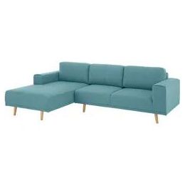 Ecksofa Home Affaire "Lasse L-Form" Sofas Gr. B/H/T: 273cm x 90cm x 167cm, Struktur fein, Recamiere links, blau (petrol) im scandinavischen Stil mit Holzfüßen