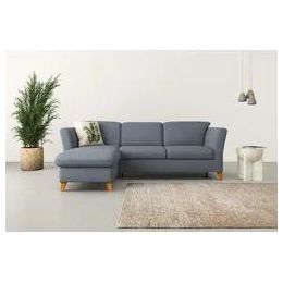 Ecksofa Home Affaire "Trelleborg L-Form" Sofas Gr. B/H/T: 249cm x 86cm x 162cm, Chenille-Optik, Recamiere links, mit Bettfunktion-mit Bettkasten, blau (blaugrau) Federkern-Polsterung, wahlweise mit Bettfunktion und Bettkasten