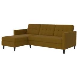 Ecksofa DOREL HOME "Hartford II" Sofas Gr. B/H/T: 213cm x 83cm x 154cm, Webstoff, Recamiere beidseitig montierbar, gelb (curry) mit Bettfunktion und Stauraum, Recamiere beidseitig montierbar