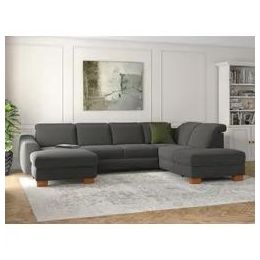 Sit & More Wohnlandschaft SIT & MORE "Dundee U-Form" Sofas Gr. B/H/T: 338cm x 86cm x 219cm, Luxus-Microfaser Paris, Ottomane rechts, mit Kopfteilverstellung-ohne Bettfunktion-ohne Stauraum, grau mit Federkern und Massivholzfüßen, wahlweise Kopfteilverstellung