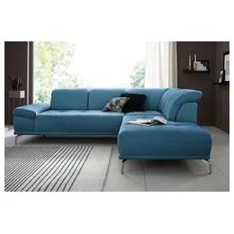 Ecksofa Places of Style "Caluna L-Form" Sofas Gr. B/H/T: 262cm x 97cm x 233cm, Struktur flausch, langer Schenkel links, blau (azur) mit Sitztiefen- und Kopfteilverstellung (5fach)