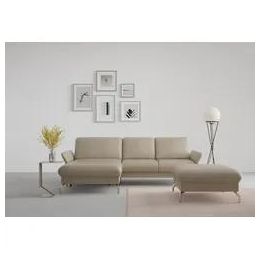 Sit & More Ecksofa SIT & MORE "Fashion L-Form" Sofas Gr. B/H/T: 253cm x 84cm x 165cm, Luxus-Microfaser mit Prägung, Recamiere links, ohne Kopfteilverstellung-ohne Vorziehsitz-mit Metallfuesse Nickel satiniert, beige wahlweise mit Kopfteilverstellung, Vorziehsitz, motorisch, Nickelfüße