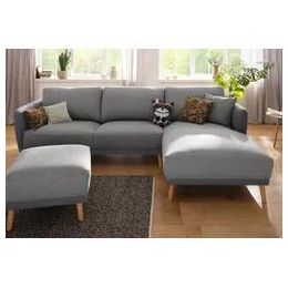 Ecksofa Home Affaire "Ida L-Form" Sofas Gr. B/H/T: 280cm x 86cm x 165cm, Struktur, Recamiere rechts, grau (anthrazit) mit Holzfüßen und Armlehnen-Polsterung