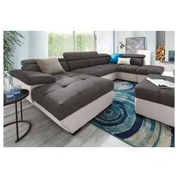 Wohnlandschaft COTTA "Speedway U-Form" Sofas Gr. B/H/T: 332cm x 79cm x 102cm, Kunstleder SOFTLUX-Struktur, Recamiere links, ohne Bettfunktion-ohne Bettkasten-mit Kopfteilverstellung, beige (sand, schoko) wahlweise mit Bettfunktion und Bettkasten