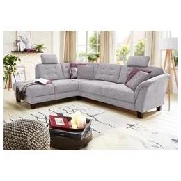 Ecksofa Home Affaire "Trondheim L-Form" Sofas Gr. B/H/T: 260cm x 89cm x 214cm, Luxus-Microfaser, Ottomane links, ohne Vorziehfunktion-ohne Stauraum, silberfarben (silber) mit Federkern und Knopfheftung im Rücken, Füße Buche dunkel