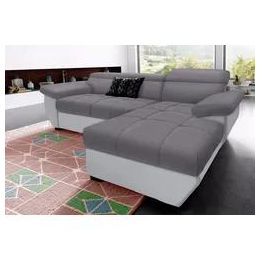 Ecksofa COTTA "Speedway L-Form" Sofas Gr. B/H/T: 265cm x 79cm x 102cm, Kunstleder SOFTLUX-Luxus-Microfaser, Recamiere rechts, ohne Bettfunktion-ohne Bettkasten-mit Kopfteilverstellung, grau (grau, grau) inklusive Kopfteilverstellung, wahlweise mit Bettfunktion + Bettkasten