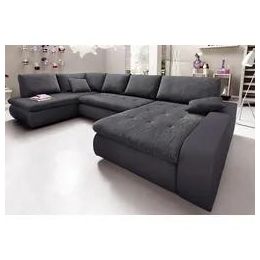 Wohnlandschaft Trendmanufaktur "Indie, toller Sitzkomfort, aufwendige Detailverarbeitung, U-Form" Sofas Gr. B/H/T: 335cm x 86cm x 179cm, Luxus-Microfaser ALCAZAR-Struktur, Recamiere rechts, XXL-ohne Bettfunktion, schwarz (schwarz/anthrazit-grau) wahlweise mit Bettfunktion