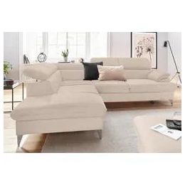 Ecksofa COTTA "Caluso L-Form" Sofas Gr. B/H/T: 256cm x 74cm x 208cm, Microfaser PRIMABELLE, Ottomane links, ohne Bettfunktion-ohne Bettkasten-mit Kopfteilverstellung, beige inklusive Kopfteilverstellung, wahlweise mit Bettfunktion