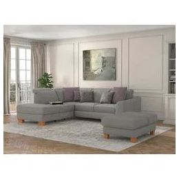 Sit & More Ecksofa SIT & MORE "Dundee L-Form" Sofas Gr. B/H/T: 263cm x 86cm x 219cm, Luxus-Microfaser Paris, Ottomane links, ohne Kopfteilverstellung-ohne Bettfunktion-ohne Stauraum, weiß (silber) mit Federkern und Massivholzfüßen, wahlweise Kopfteilverstellung