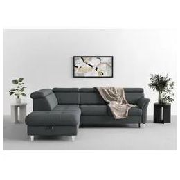 Sit & More Ecksofa SIT & MORE "Marano L-Form", grau (dunkelgrau), B:252cm T:216cm, 100% Polyester, Sofas, inklusive Kopfteilverstellung, wahlweise mit Bettfunktion, Bettkasten