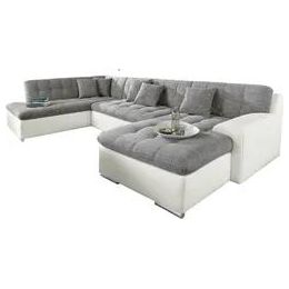 Wohnlandschaft Trendmanufaktur "Rave, aufwendige Sitz und Rückenpolsterung, bequem, U-Form" Sofas Gr. B/H/T: 323cm x 77cm x 90cm, Kunstleder SOFTLUX-Struktur, Recamiere rechts, ohne Bettfunktion, weiß (altweiß, pepper) wahlweise mit Bettfunktion