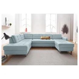 Sit & More Wohnlandschaft SIT & MORE "Picasso U-Form" Sofas Gr. B/H/T: 294cm x 80cm x 196cm, Struktur fein, Ottomane links, ohne Funktion, blau (aqua) wahlweise mit Bettfunktion und Bettkasten