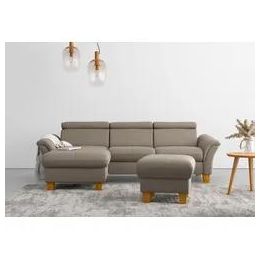 Ecksofa Home Affaire "Lindgren L-Form" Sofas Gr. B/H/T: 258cm x 84cm x 169cm, Luxus-Microfaser Florence, Recamiere links, mit Bettfunktion mit einklappbaren Rollen-mit Bettkasten-mit Kopfteilverstellung-ohne Relaxfunktion motorisch im Recamiere-mit Federkern, braun (savannah) wahlweise mit Bett klappbaren Rollen, Kasten und Kopfverstellung