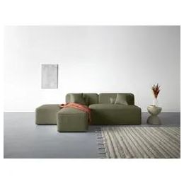 Ecksofa Andas "Sundstrup L-Form" Sofas Gr. B/H/T: 220cm x 76,5cm x 153cm, Bouclé, Ottomane links, grün Modulserie, individuelle Zusammenstellung