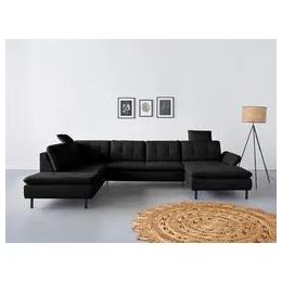 Wohnlandschaft Inosign "Birkholm U-Form" Sofas Gr. B/H/T: 347 cm x 83 cm x 226 cm, Olympia EASY CLEAN, Ottomane links, mit Armlehnfunktion, schwarz Armlehnverstellung, auch in Easy Clean Bezug - mit Wasser zu reinigen