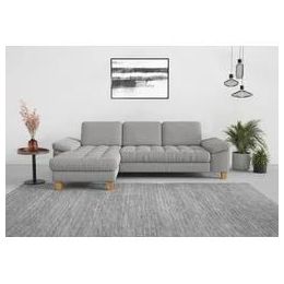 Sit & More Ecksofa SIT & MORE "Westham L-Form" Sofas Gr. B/H/T: 275cm x 88cm x 172cm, Struktur weich, Recamiere links, ohne Bettfunktion-ohne Bettkasten-ohne Armlehnfunktion-ohne Sitztiefenverstellung-mit Federkern, weiß (silber) mit Recamiere, oder ohne Bettfunktion, Bettkasten, Füße Eiche