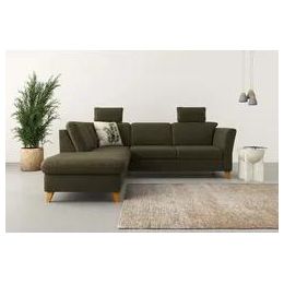 Ecksofa Home Affaire "Trelleborg L-Form" Sofas Gr. B/H/T: 252cm x 86cm x 213cm, Struktur, Ottomane links, ohne Bettfunktion-ohne Stauraum, grün (olive) Federkern-Polsterung, wahlweise mit Bettfunktion und Stauraum