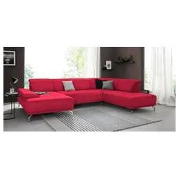 Wohnlandschaft Places of Style "Caluna U-Form" Sofas Gr. B/H/T: 332cm x 81cm x 234cm, Flachgewebe, Recamiere links, rot mit Sitztiefen- und Kopfteilverstellung