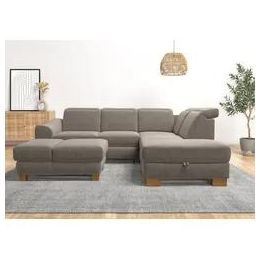 Ecksofa Home Affaire "Dundee L-Form" Sofas Gr. B/H/T: 263cm x 86cm x 219cm, Flachgewebe, Ottomane rechts, mit Bettfunktion-mit Stauraum-mit Kopfteilverstellung, grau (taupe) wahlweise mit Kopfteilverstellung und zusätzlich Bettfunktion