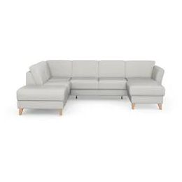 Sit & More Wohnlandschaft SIT & MORE "Visby U-Form" Sofas Gr. B/H/T: 303 cm x 87 cm x 213 cm, Soft clean, Ottomane links, mit Bettfunktion-mit Stauraum, grau (hellgrau) wahlweise mit Bettfunktion und Stauraum, frei im Raum stellbar