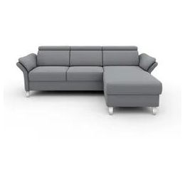 Sit & More Ecksofa SIT & MORE "Vincenzo L-Form" Sofas Gr. B/H/T: 252 cm x 84 cm x 165 cm, Struktur, Recamiere rechts, mit Kopfteilverstellung-mit Bettfunktion, grau (hellgrau) inklusive Kopfteilverstellung, wahlweise mit Bettfunktion, Bettkasten