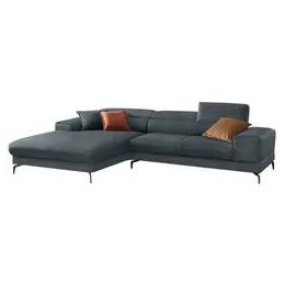 Ecksofa W.Schillig "piedroo" Sofas Gr. B/H/T: 303cm x 70cm x 193cm, Chenille-Flachgewebe R66, Longchair links, mit Kopfteilverstellung-mit motorischer Sitztiefenverstellung, blau (marine r66) Ecksofa Kopfteilverstellung, wahlweise mit Sitztiefenverstellung, Breite 303cm