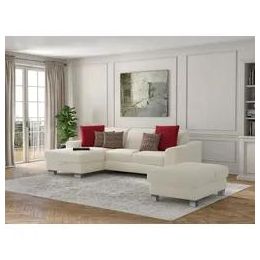 Sit & More Ecksofa SIT & MORE "Dundee L-Form" Sofas Gr. B/H/T: 264cm x 86cm x 175cm, Struktur weich, Recamiere links, mit Kopfteilverstellung-mit Bettfunktion-mit Bettkasten, beige (creme) mit Federkern und Edelstahlfüßen, wahlweise Kopfteilverstellung