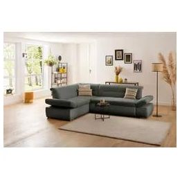 Ecksofa Inosign "Avesa L-Form" Sofas Gr. B/H/T: 275cm x 80cm x 211cm, Struktur weich, langer Schenkel rechts-Bettfunktion rechts, mit Armteilverstellung-mit Schlaffunktion, grün (dunkelgrün) Wahlweise mit Arm- und Bettfunktion, BTH: 27521180 cm