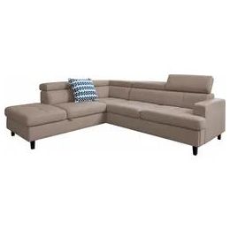 Ecksofa exxpo - SOFA FASHION "Sisto, hochwertige Verarbeitung, toller Sitzkomfort, L-Form" Sofas Gr. B/H/T: 254 cm x 97 cm x 227 cm, Naturleder MADRAS, Ottomane links, ohne Bettfunktion, braun (schlamm) inkl. Kopfteilverstellung, wahlweise mit Bettfunktion und Bettkasten