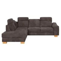 Ecksofa Home Affaire "Dundee L-Form" Sofas Gr. B/H/T: 263cm x 86cm x 219cm, Luxus-Microfaser Florence, Ottomane links, mit Bettfunktion-mit Stauraum-mit Kopfteilverstellung, braun (mocca) wahlweise mit Kopfteilverstellung und zusätzlich Bettfunktion